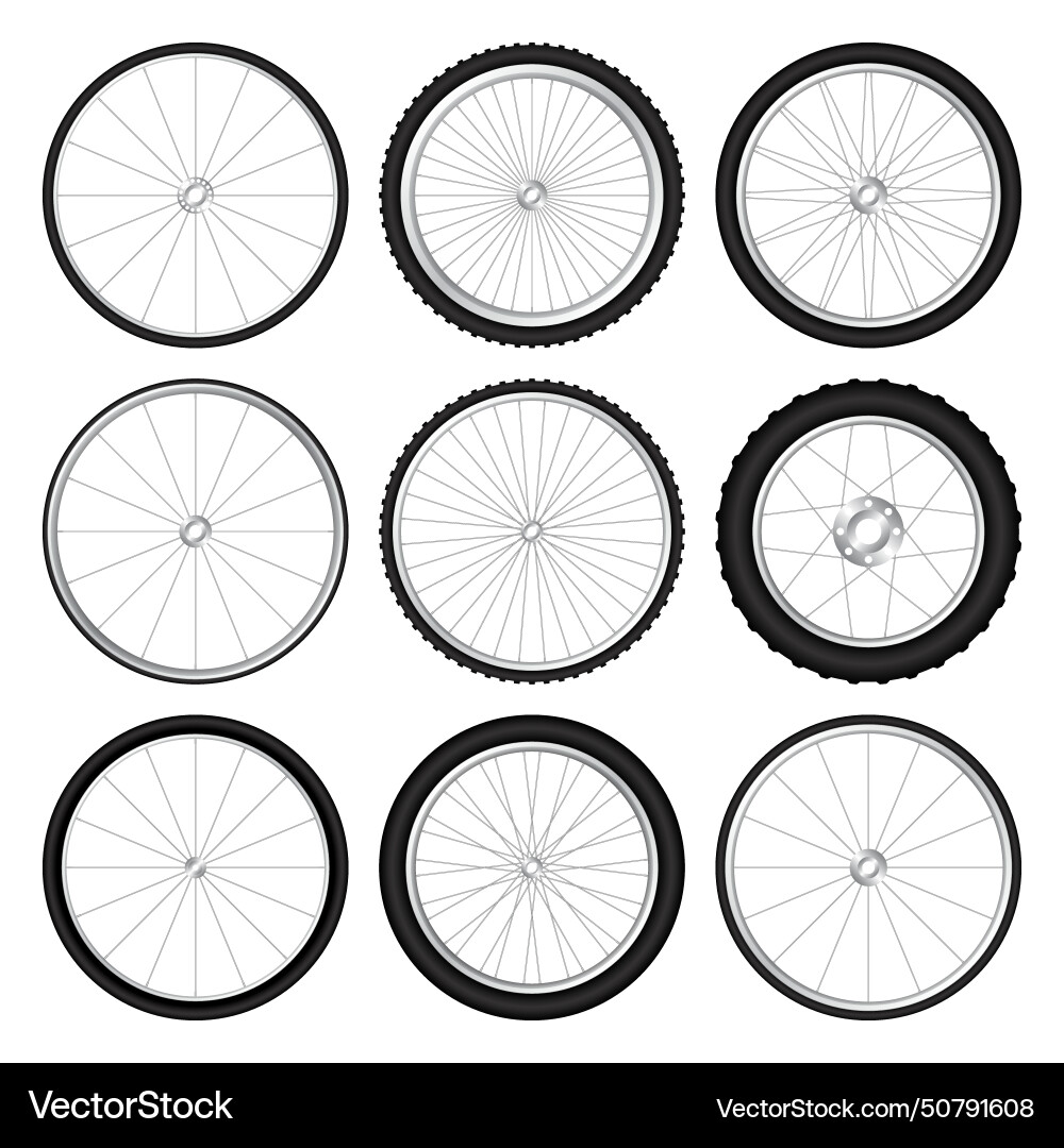 Realistic 3d bicycle wheels bike rubber tyres Vector Image