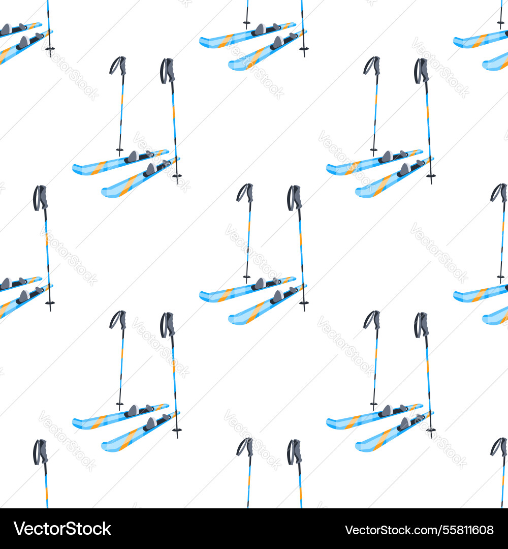 Seamless pattern of blue and orange skis ski Vector Image