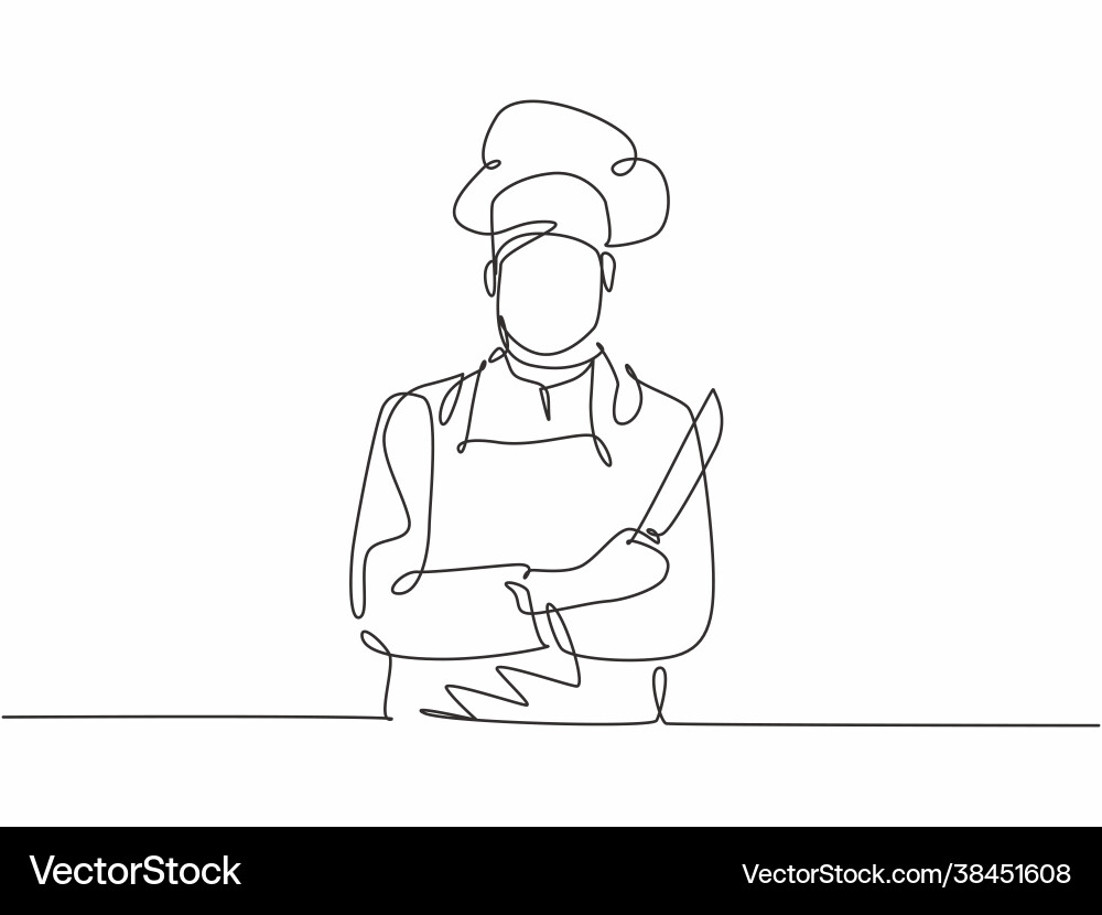 Single one line drawing young confident Royalty Free Vector
