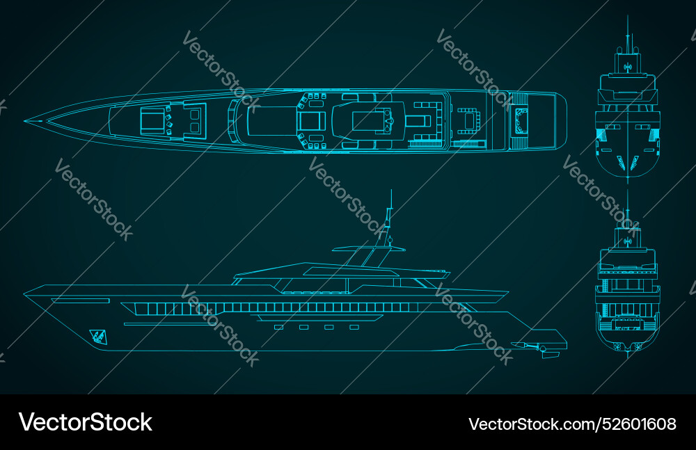 Superyacht blueprints Royalty Free Vector Image