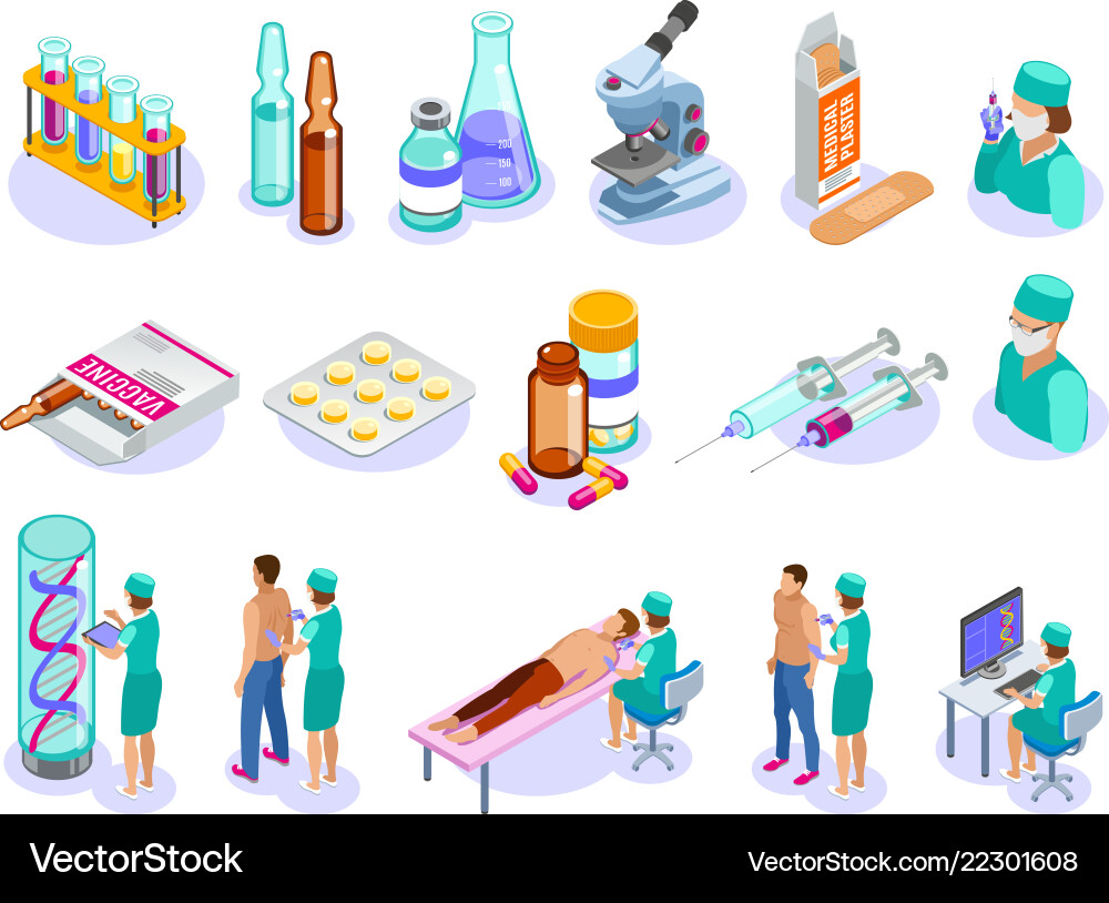 Vaccination isometric icons collection Royalty Free Vector
