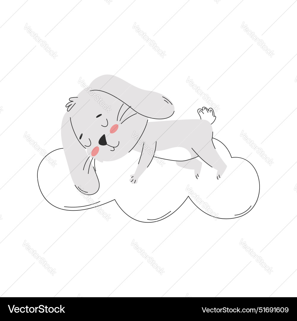 A cute smiling rabbit sleeping on cloud Royalty Free Vector