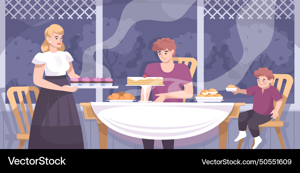 Bakery dinner flat composition Royalty Free Vector Image