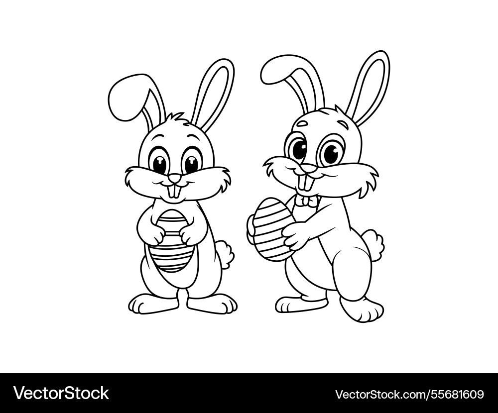 Easter bunny line art cute rabbit with eggs Vector Image