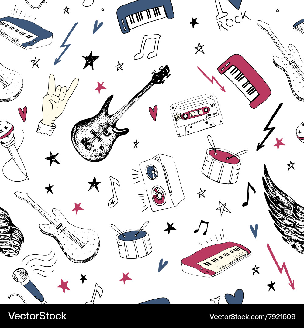 Music symbols seamless pattern rock Royalty Free Vector