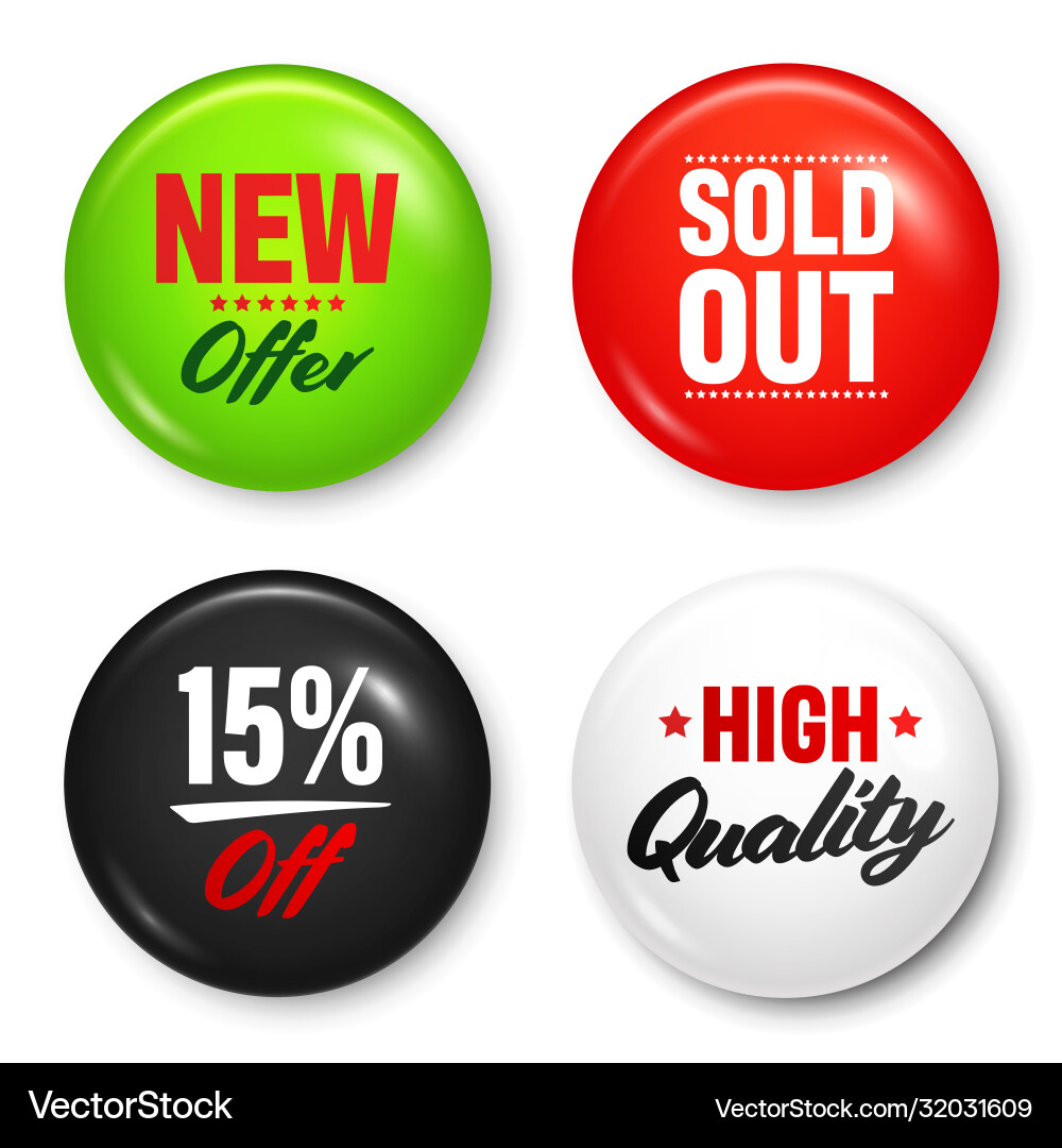 Realistic badges with text product promotion Vector Image
