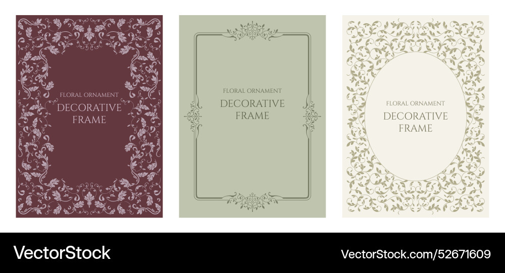 Set of cards with frame classic floral pattern Vector Image