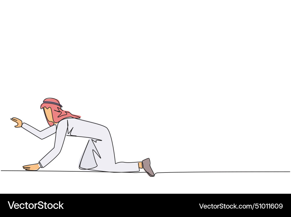 Single one line drawing crawl arabian businessman Vector Image