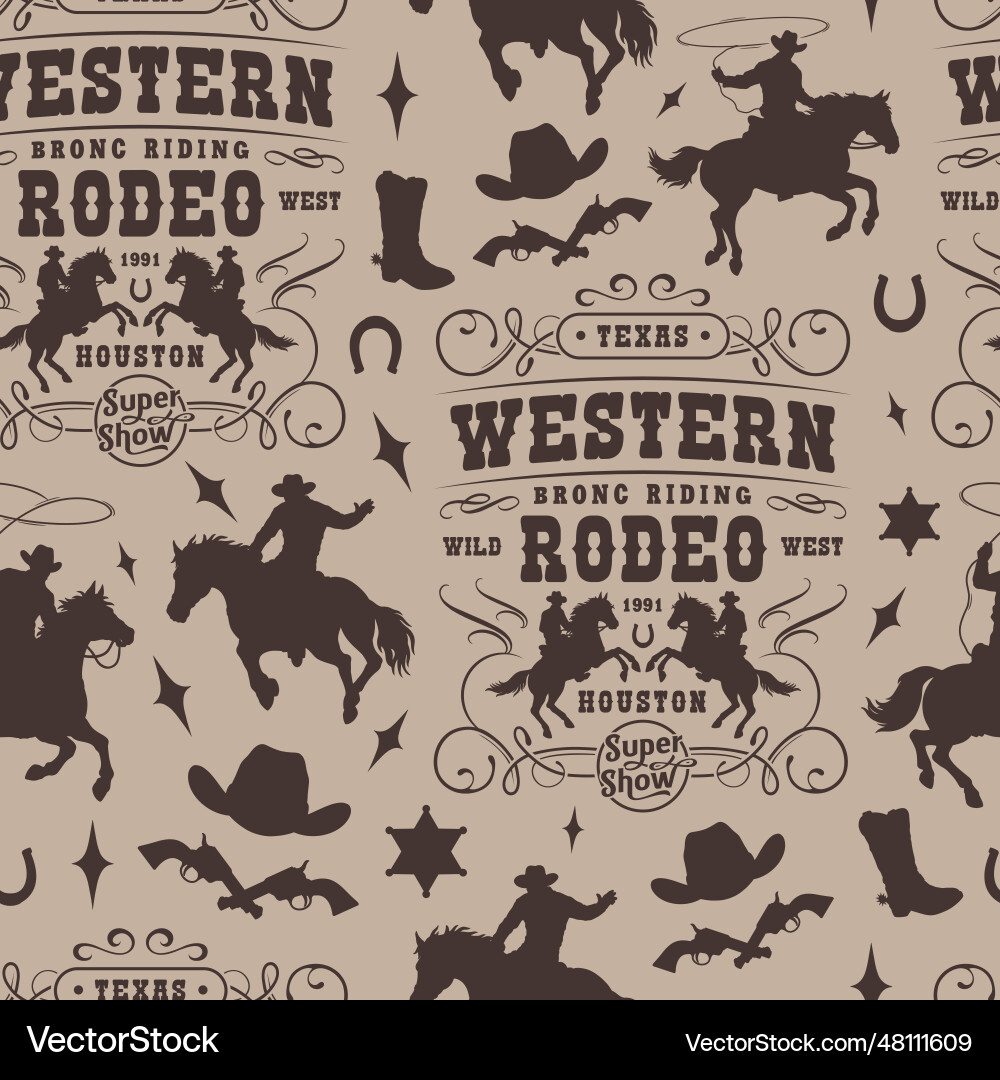 Western rodeo pattern seamless monochrome Vector Image