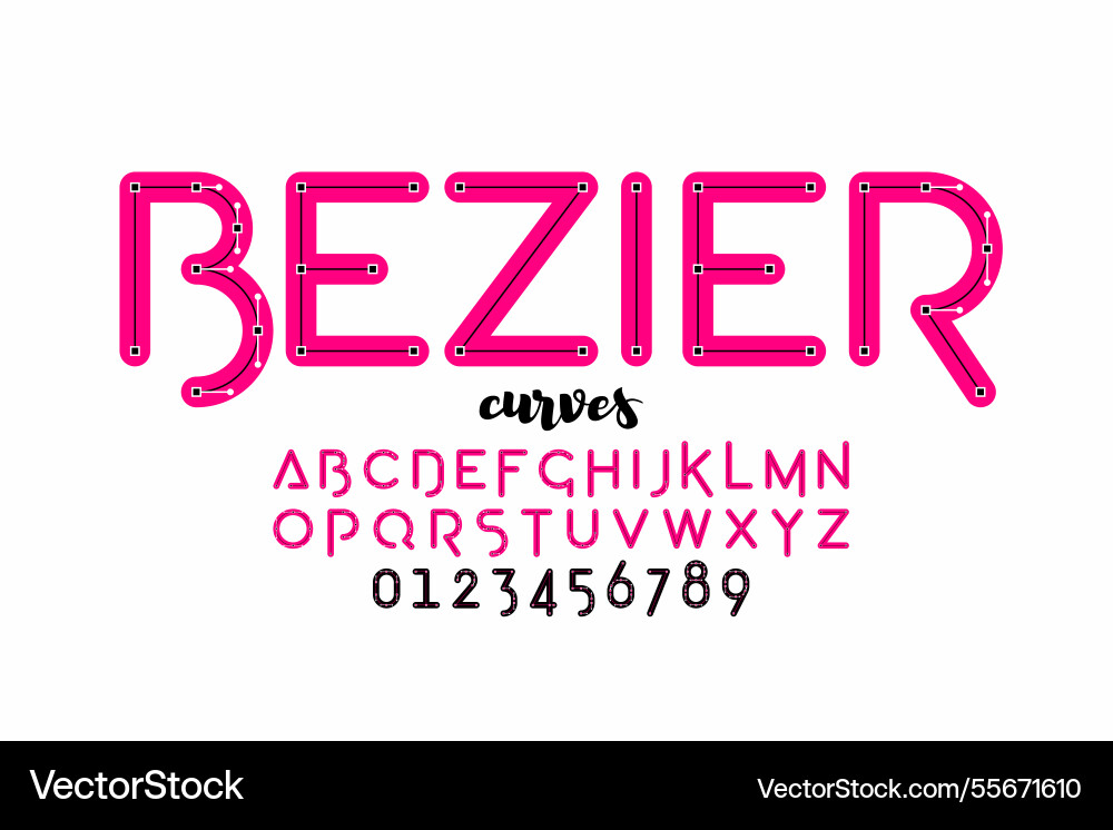 Bezier curves format style font design alphabet Vector Image Bezier curves format style font design alphabet Vector Image