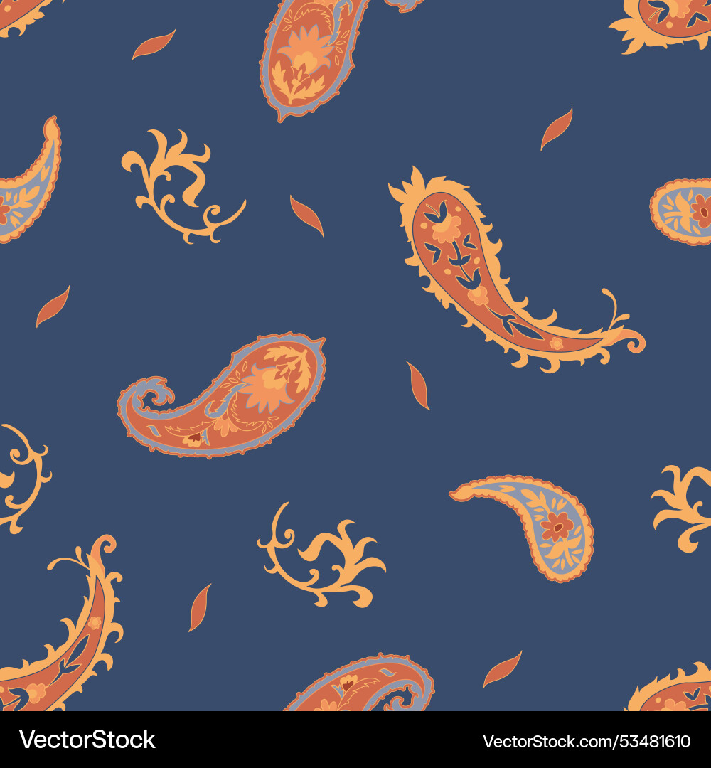 Blue paisley seamless background Royalty Free Vector Image