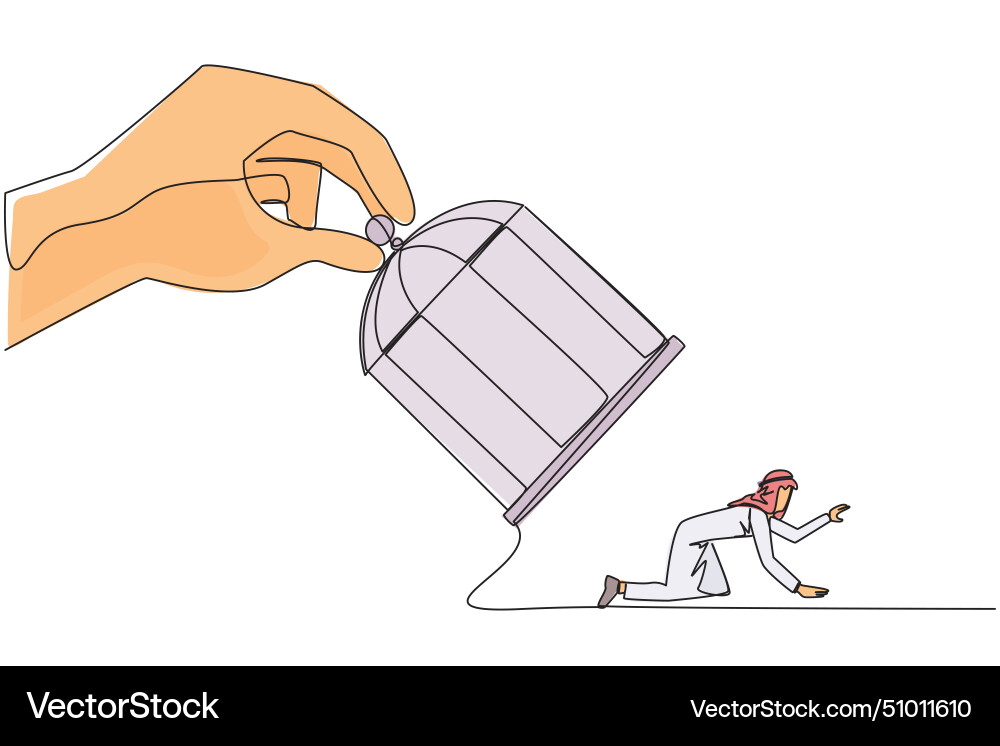 Continuous one line drawing big hand holds Vector Image