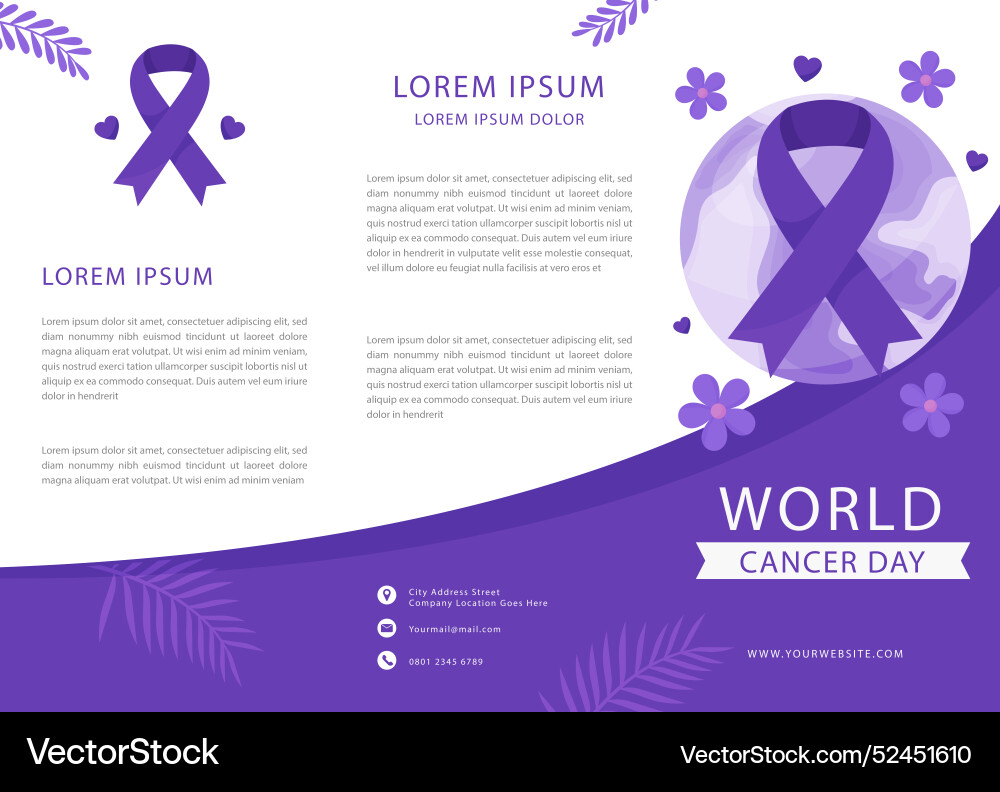 Flat world cancer day brochure template Royalty Free Vector