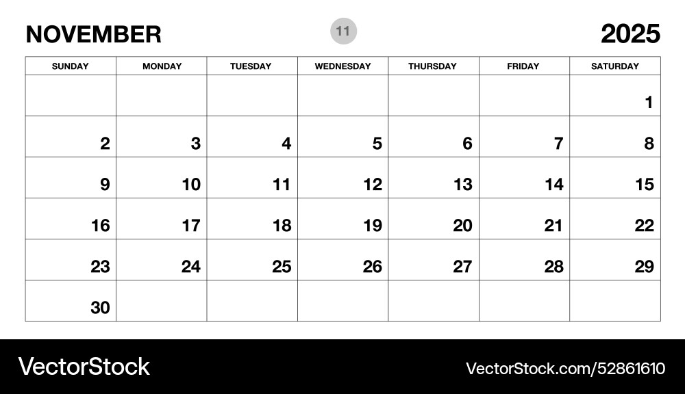 November 2025 year planner template calendar Vector Image