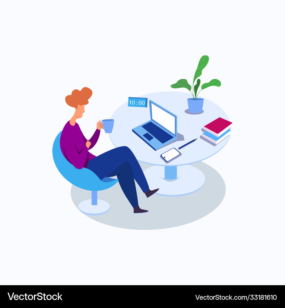 Relaxing in office having coffee Royalty Free Vector Image