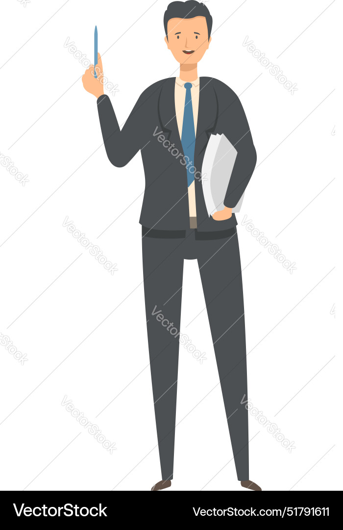 Businessman holding documents and pointing Vector Image