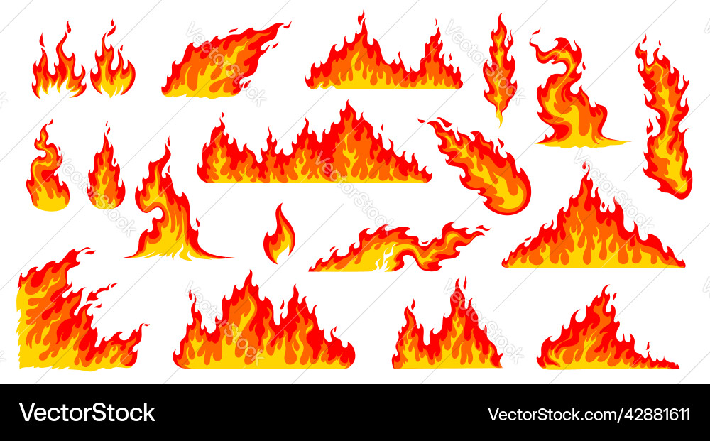 Cartoon fire flames bonfire and burning wildfire Vector Image