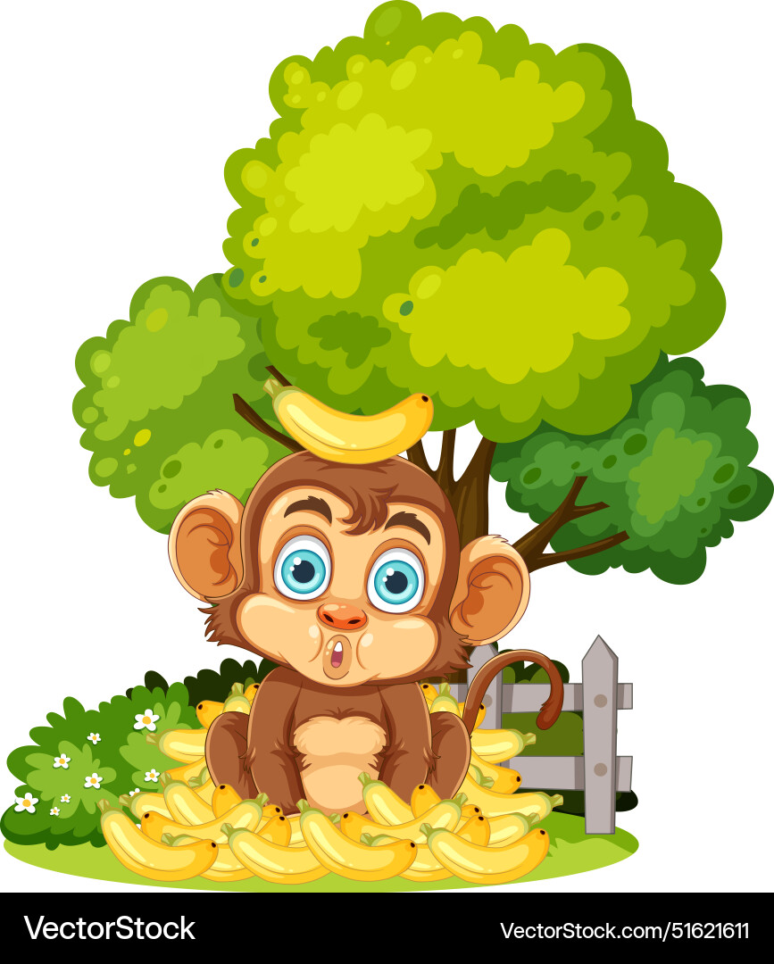 Cute monkey surrounded by bananas and trees Vector Image