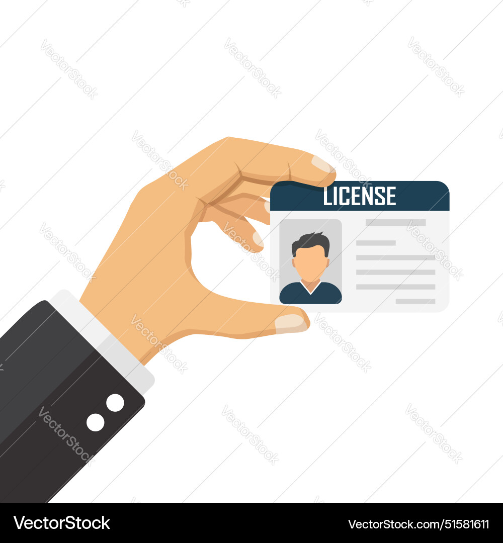 Hand holding driver license icon in flat style id Vector Image