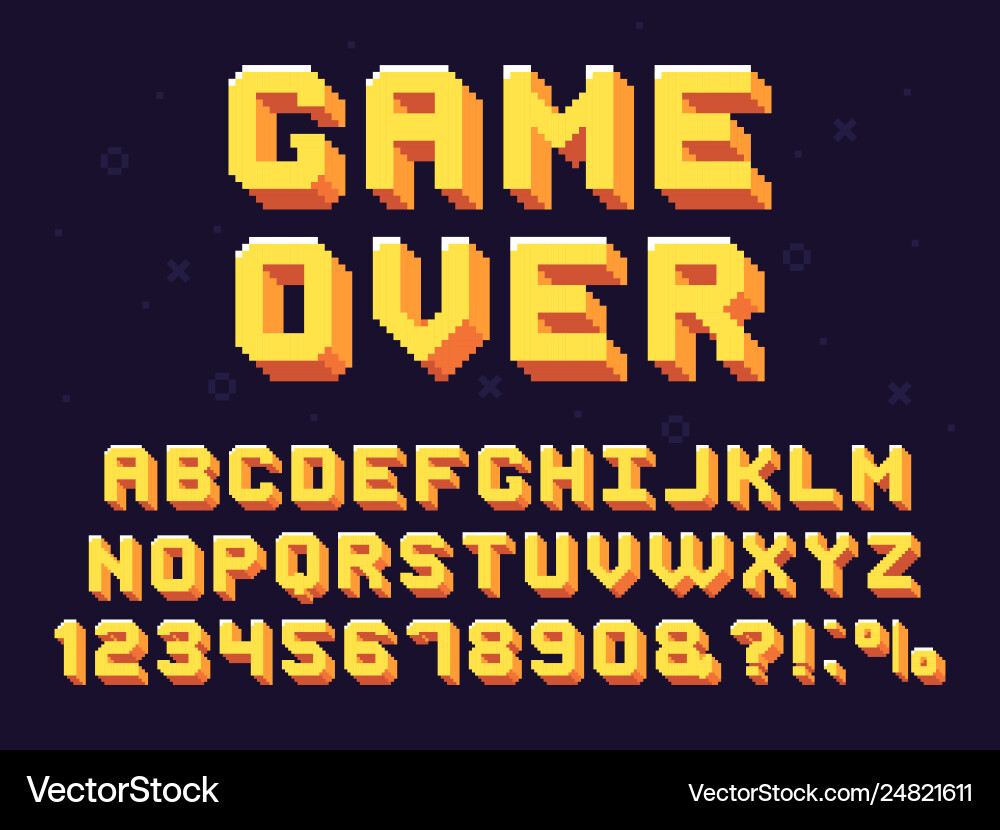 Pixel game font retro games text 90s gaming Vector Image