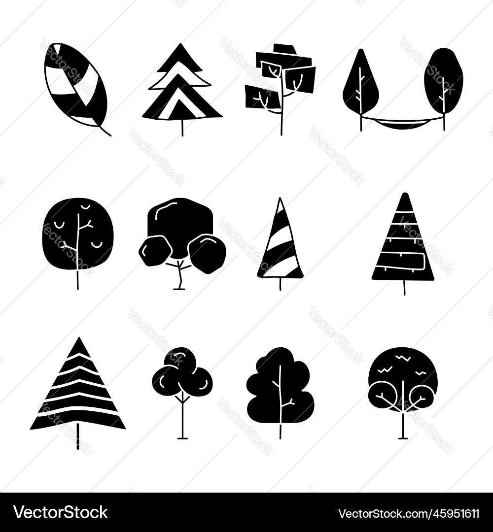 Simple and minimalist silhouette tree icons Vector Image