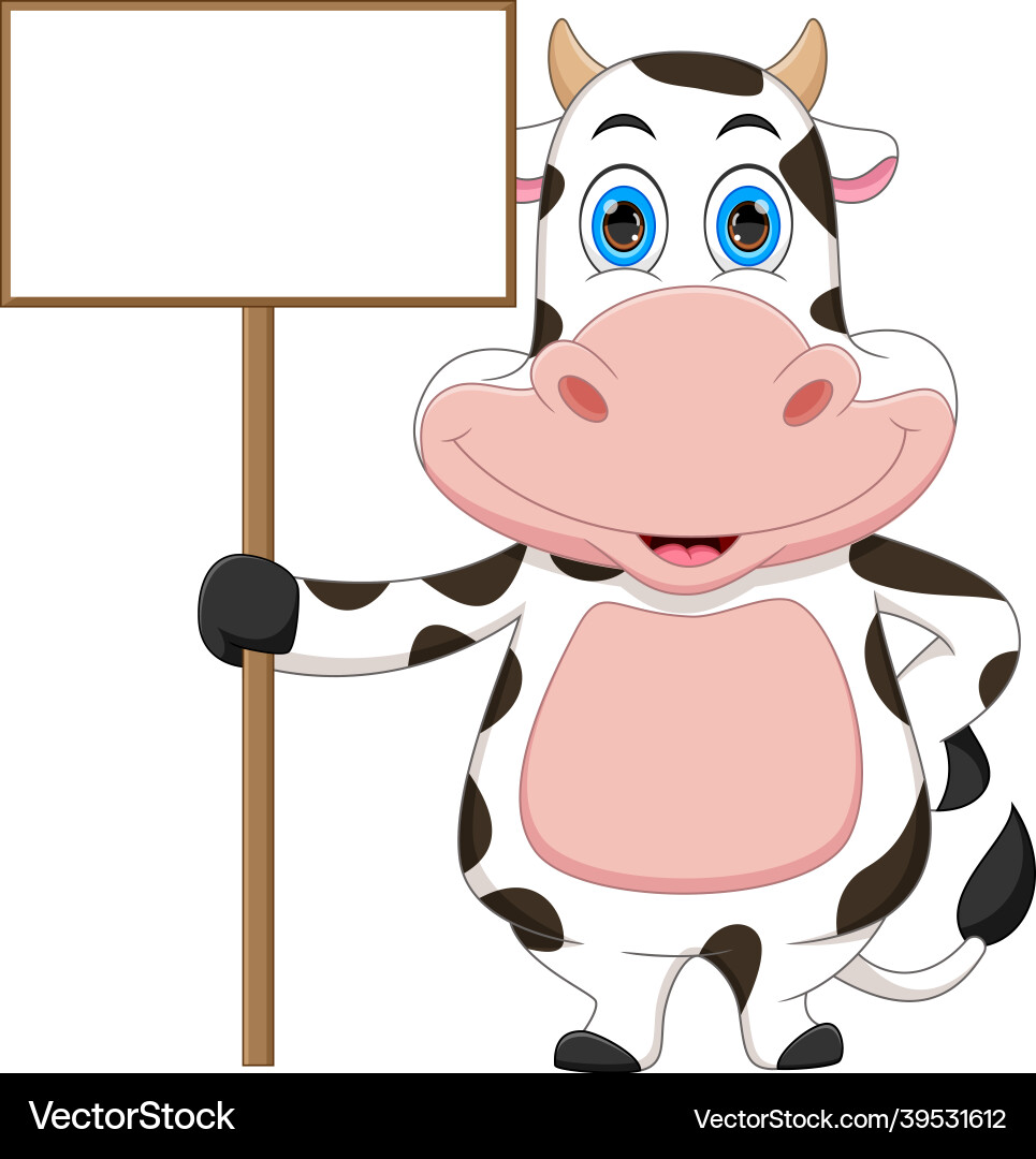 Cartoon cute cow and blank Royalty Free Vector Image