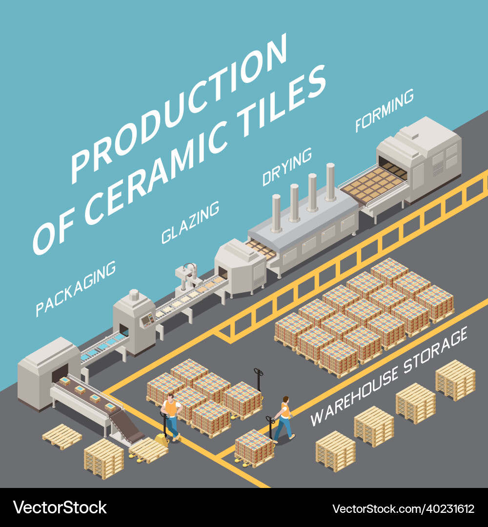 Ceramic tile production isometric background Vector Image