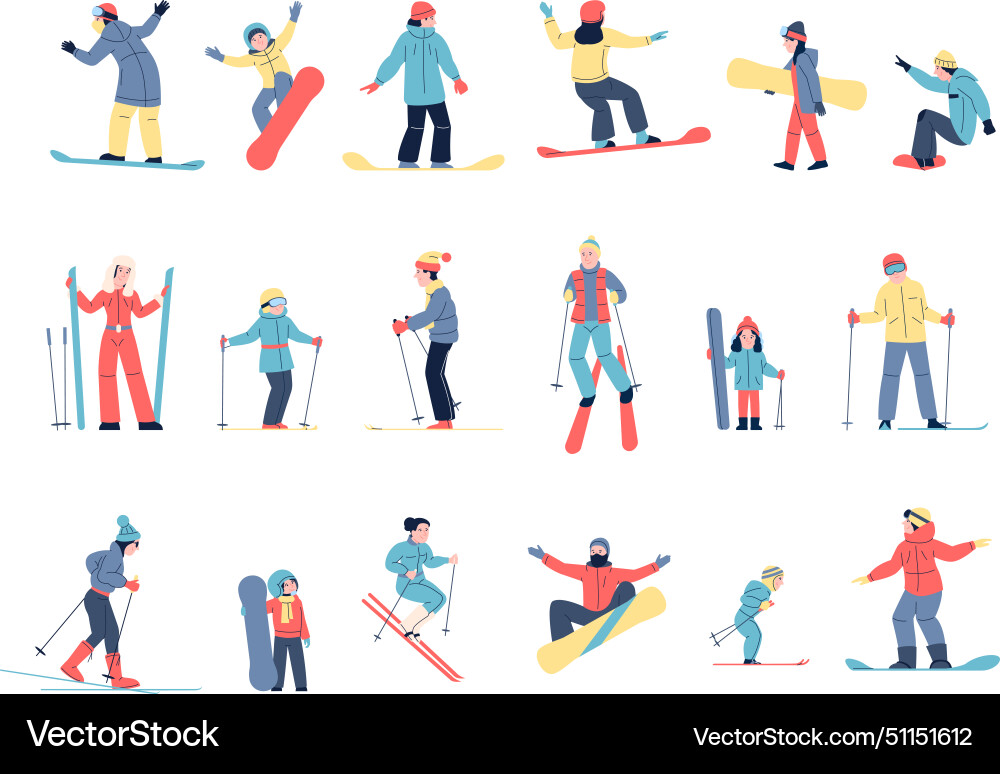 Children skiers different ski resort characters Vector Image