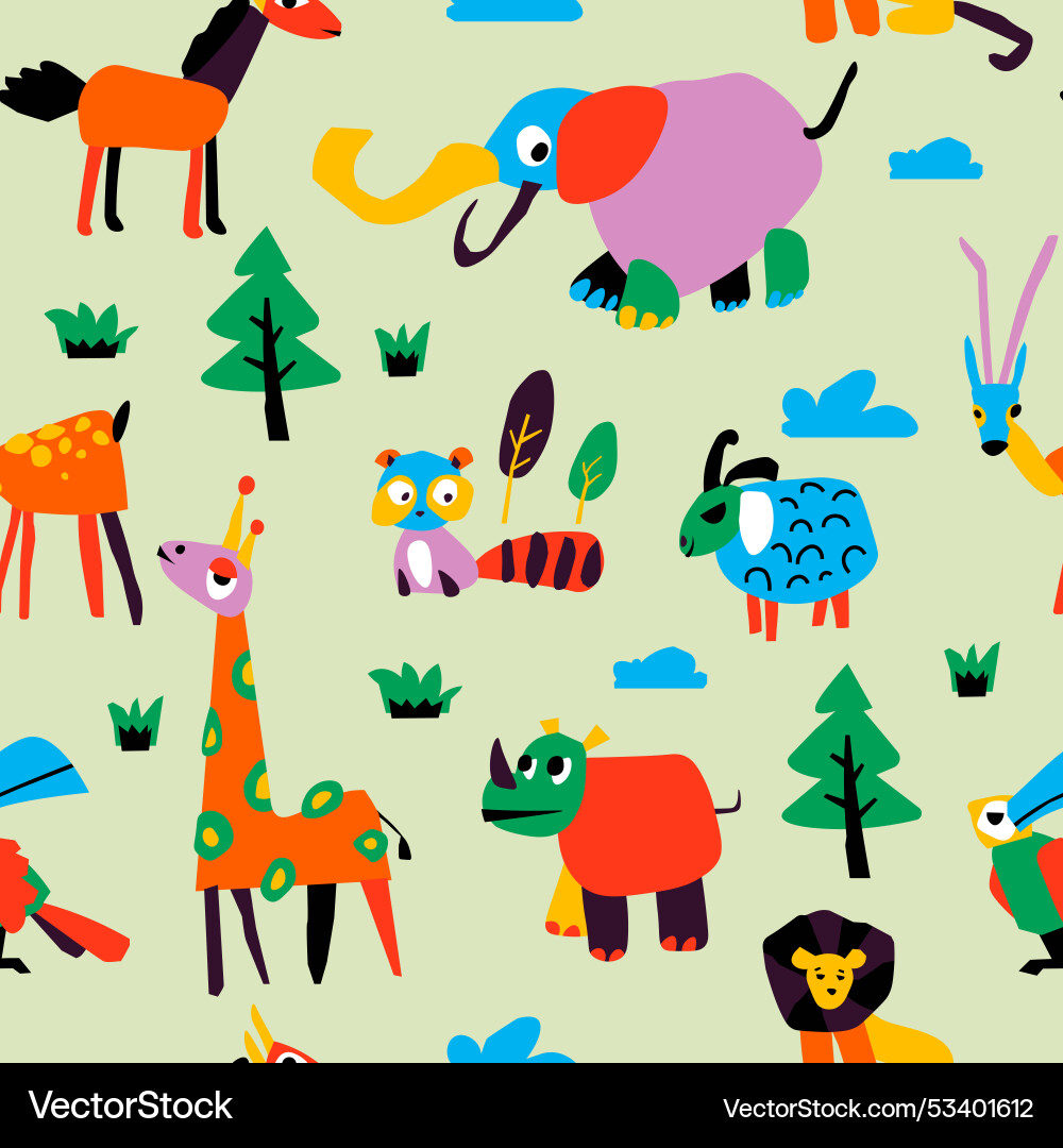 Colorful cute safari animal pattern Royalty Free Vector