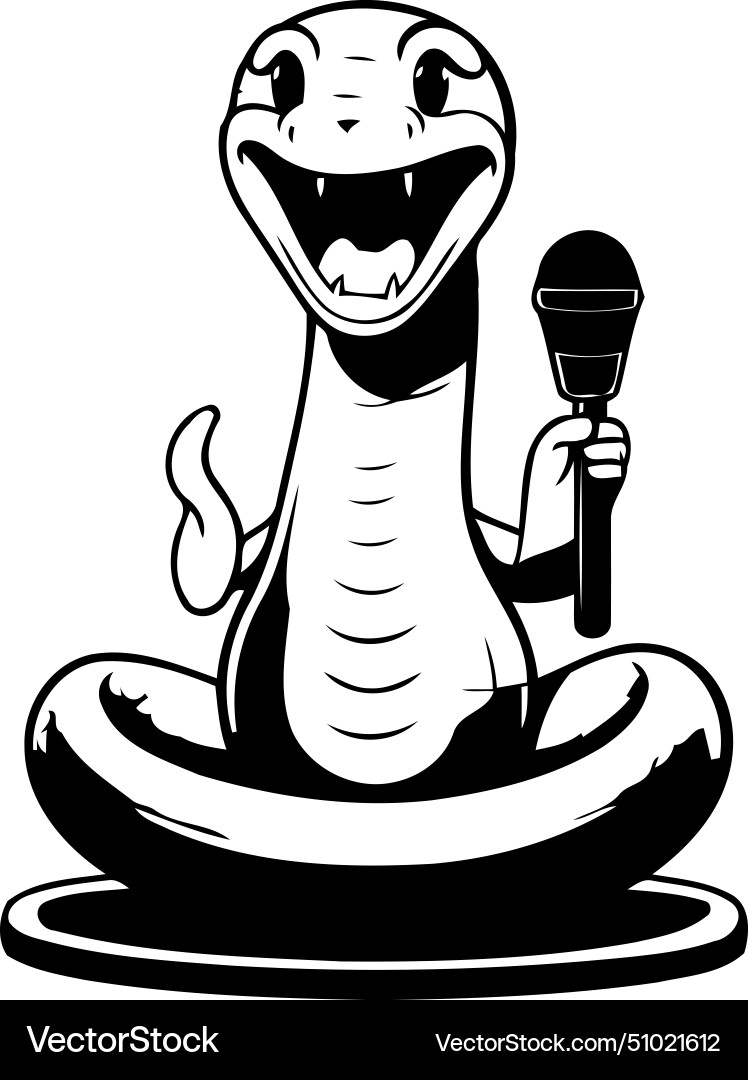 Cute snake singing karaoke cartoon character Vector Image