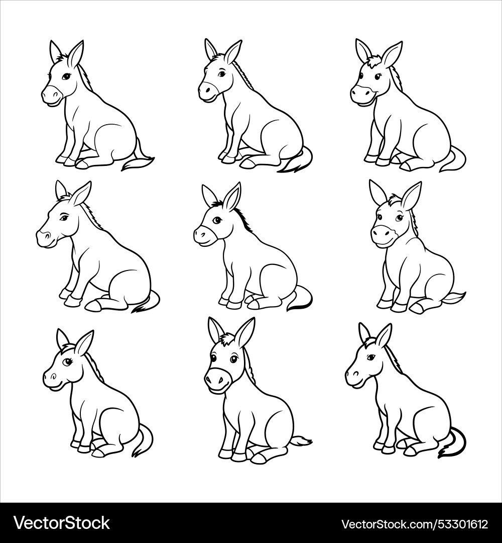 Donkey sitting line art Royalty Free Vector Image