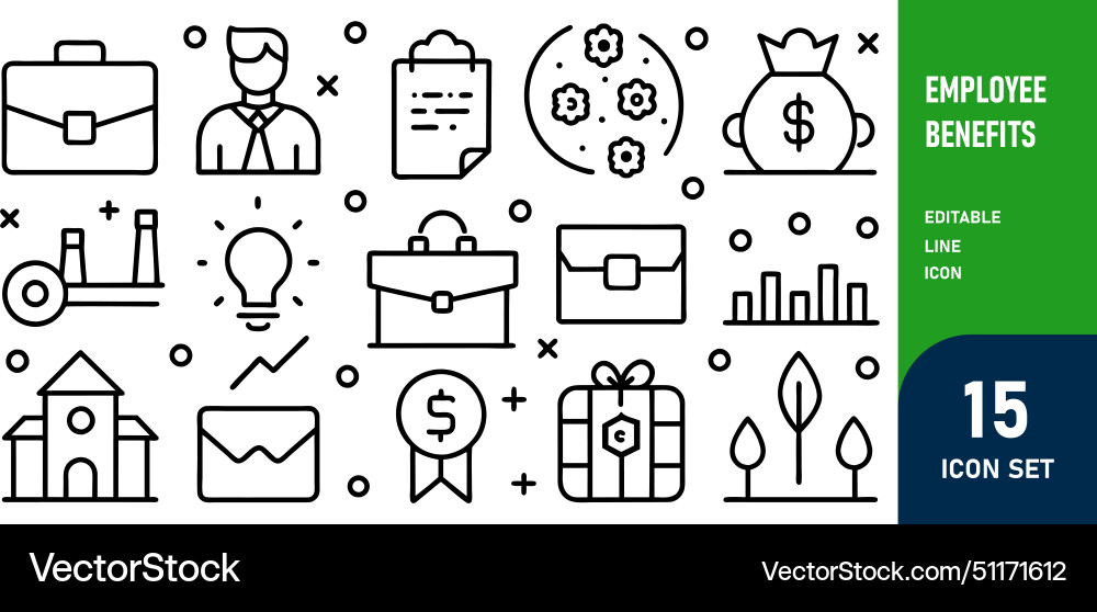 Employee benefits line editable icons set Vector Image