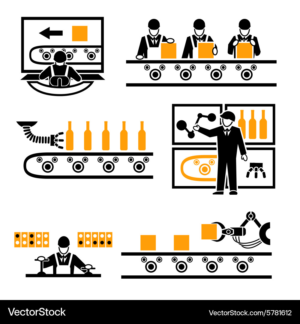 Factory production process icons Royalty Free Vector Image