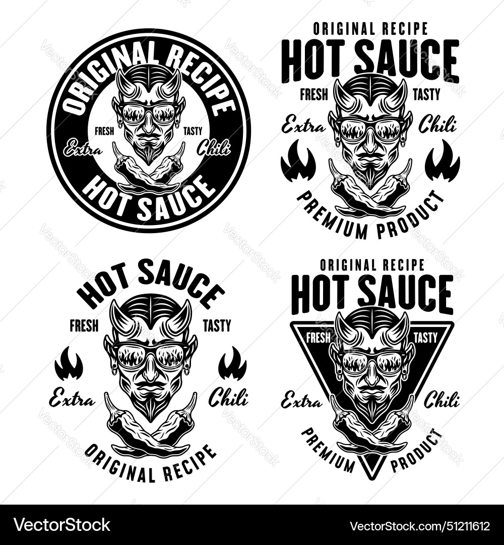 Hot sauce set of emblems labels badges Royalty Free Vector