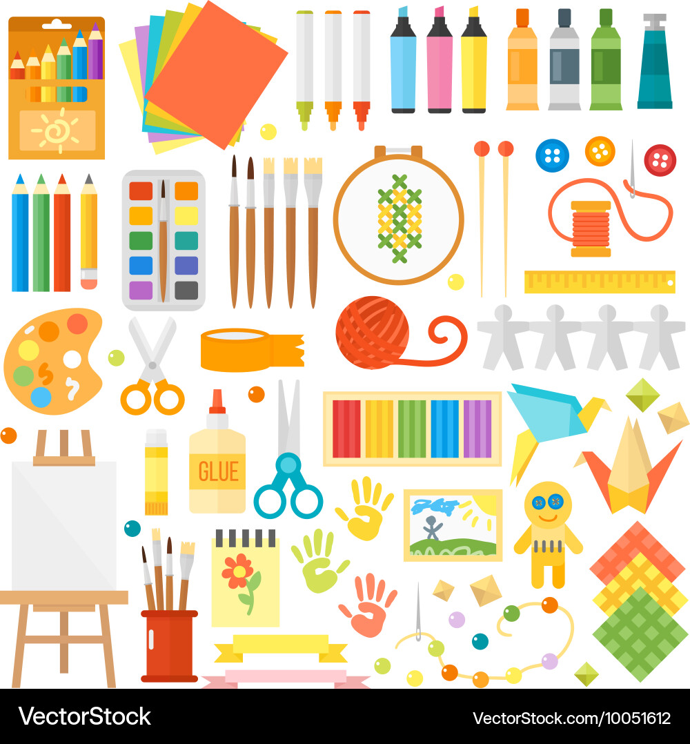Kids creativity creation symbols set Royalty Free Vector