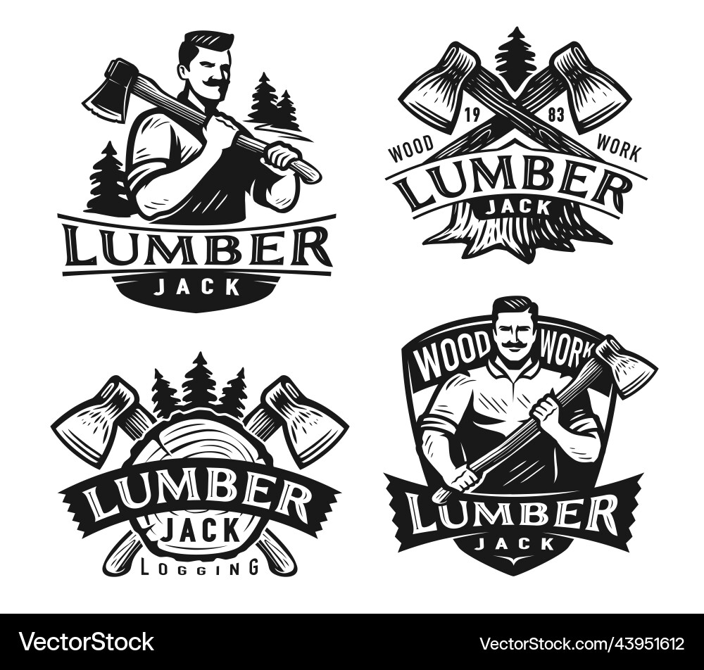 Lumberjack badge set woodwork felling trees Vector Image