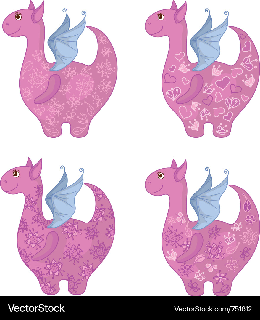 Pink Dragons with Floral Patterns Royalty Free Vector Image