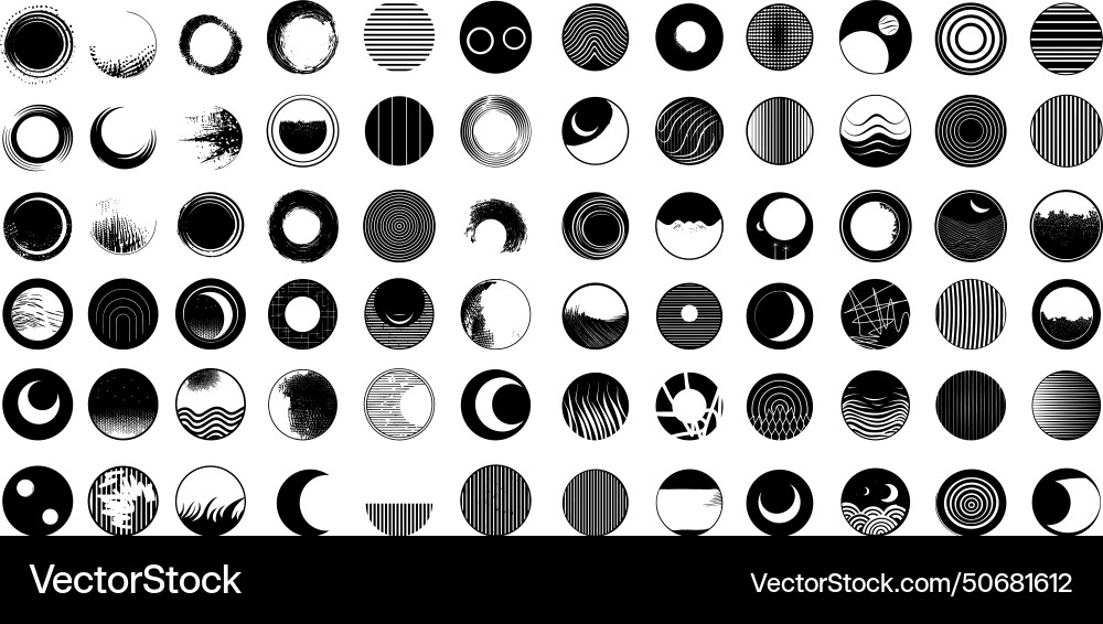 Round logos in black color large bundle Royalty Free Vector