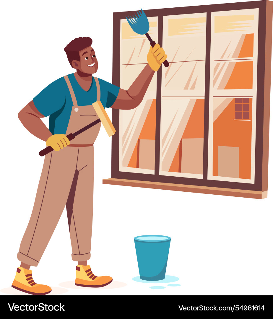 A flat of character cleaning window Royalty Free Vector