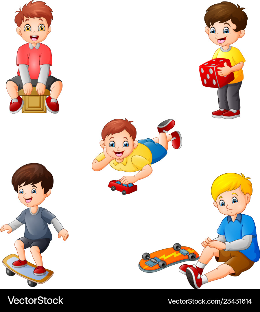 Cartoon kids with different hobbies collection set