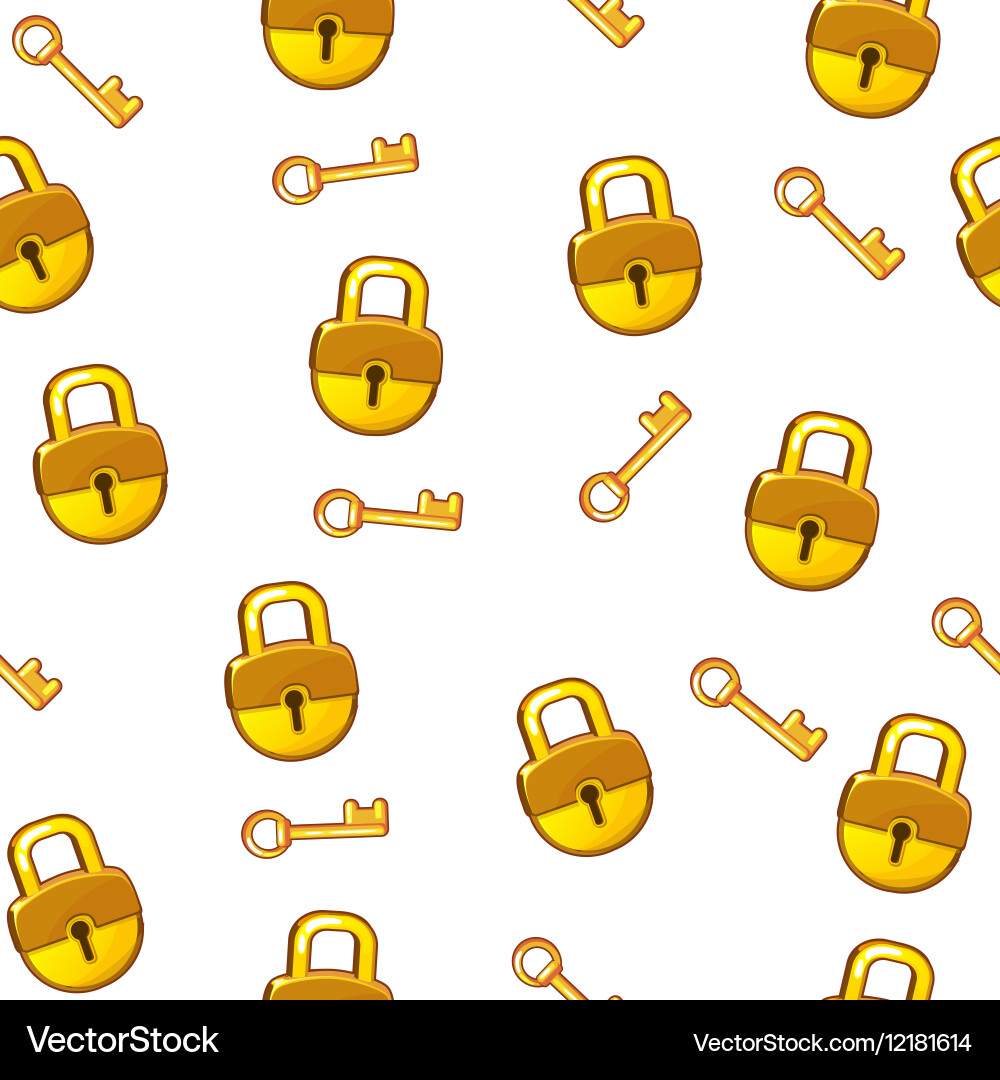 Cartoon seamless pattern gold lock padlock and key