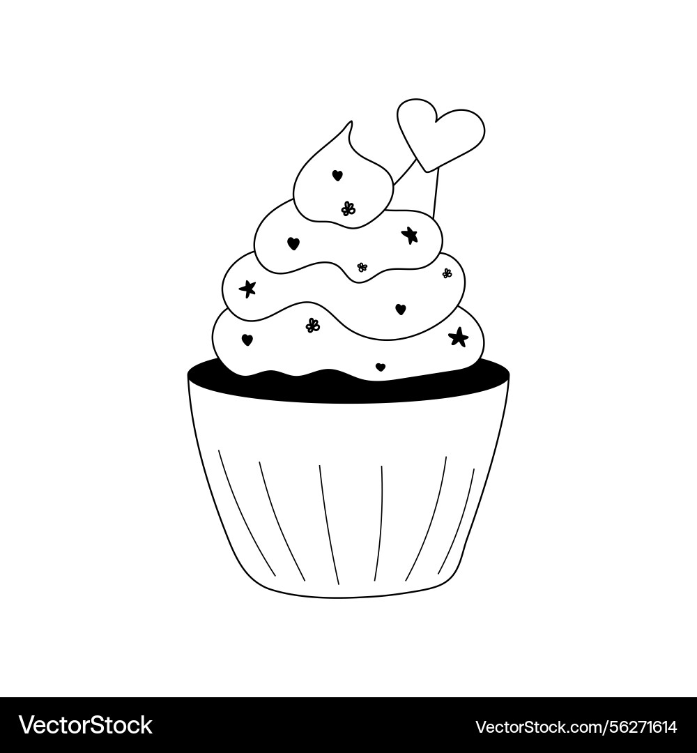 Hand drawn doodle cute cupcake with cream and Vector Image