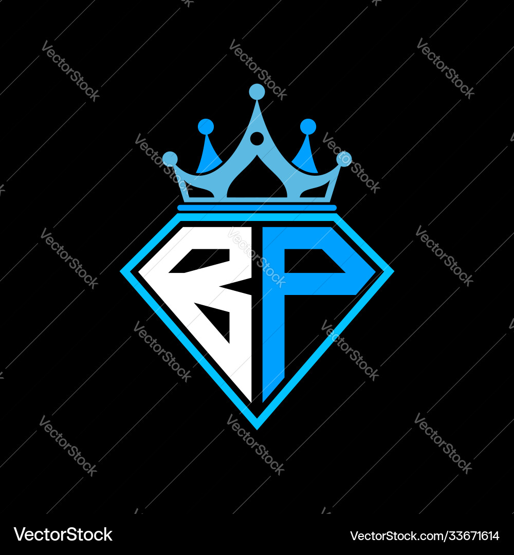 Initial letter b p diamond shape with crown Vector Image