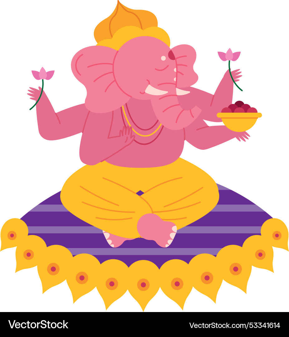 Lord ganesha sitting with flowers Royalty Free Vector Image