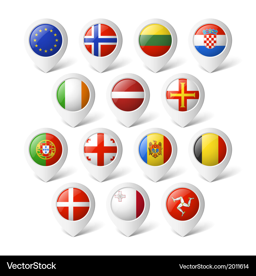 Map pointers with flags europe Royalty Free Vector Image