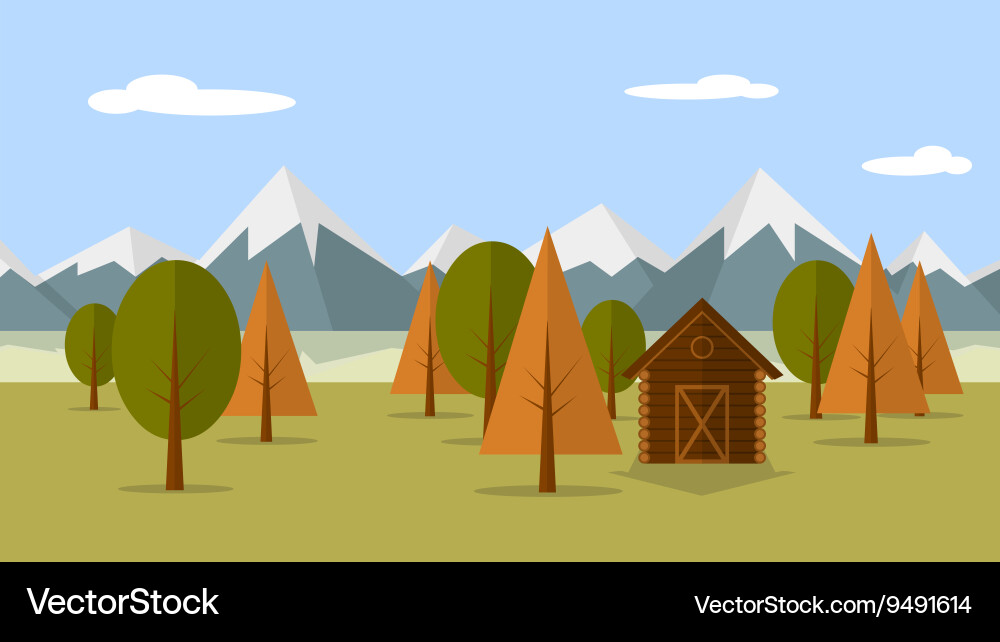 Mountain view with cabin Royalty Free Vector Image