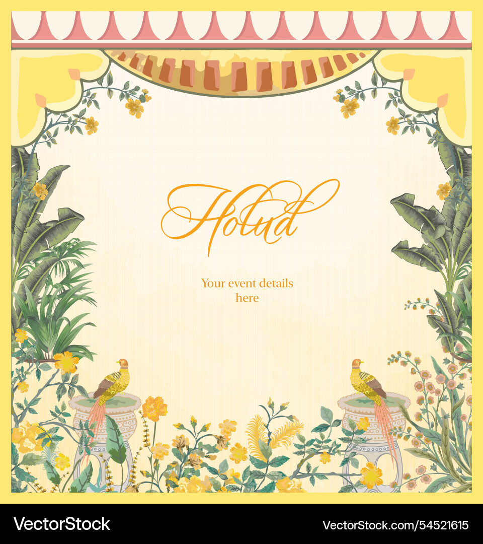 Floral holud invitation card design Royalty Free Vector