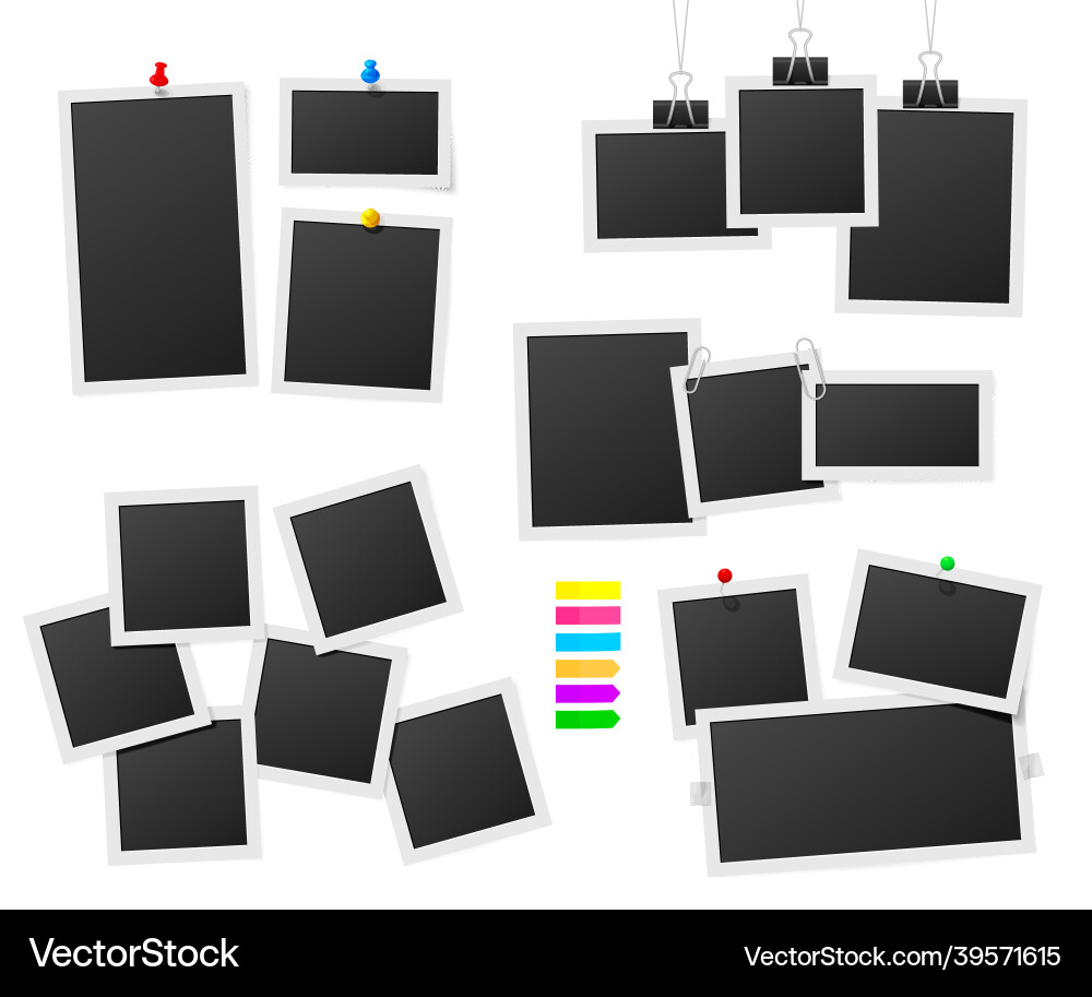 Frames and pins photos frame collage sticker Vector Image