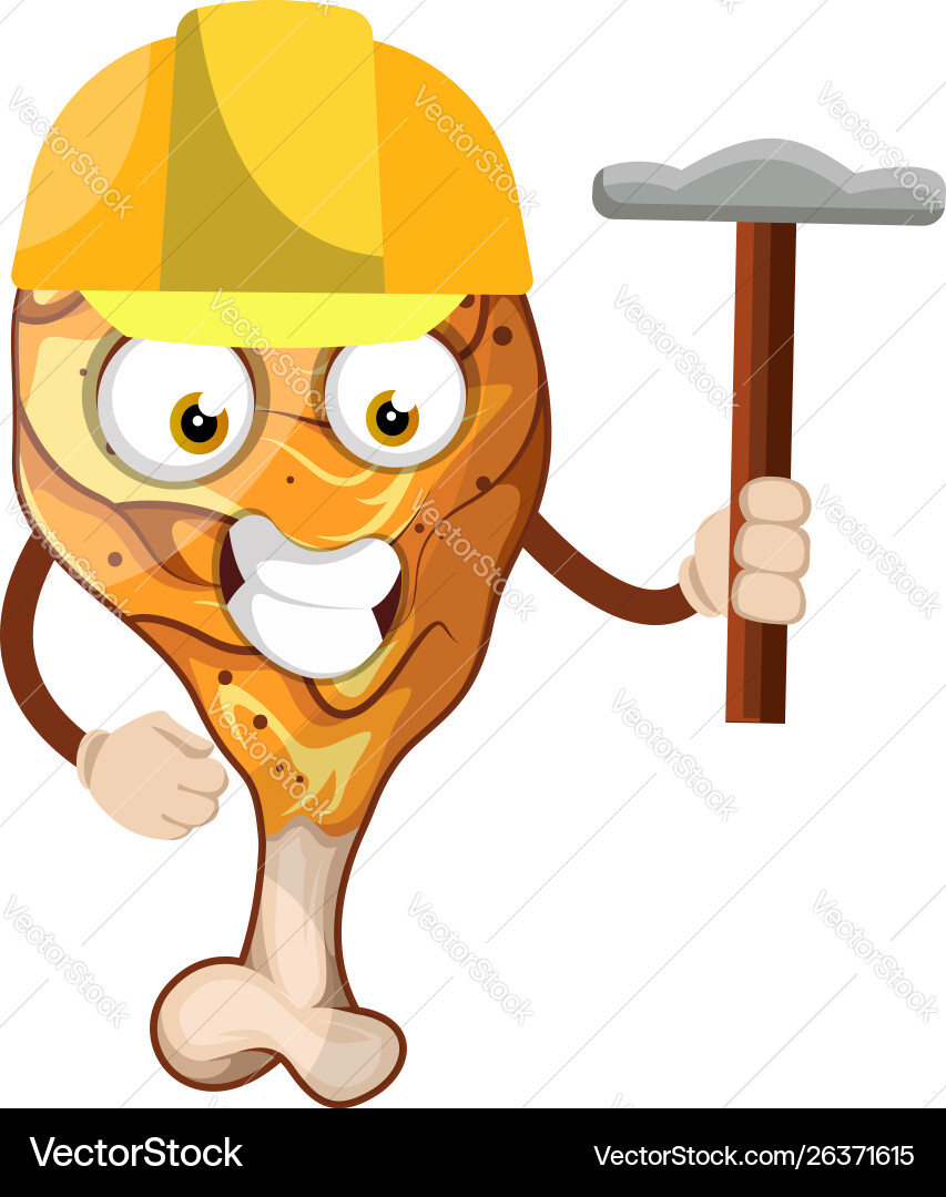 Fried chicken leg as a construction worker Vector Image