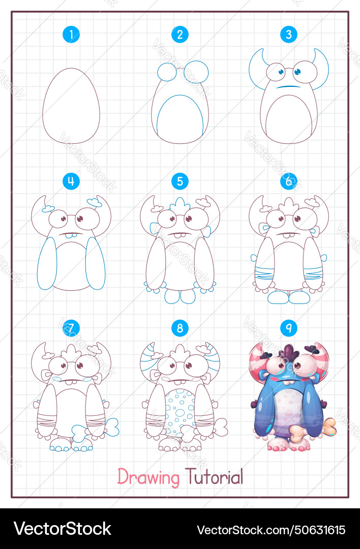How to draw a monster step by drawing Royalty Free Vector